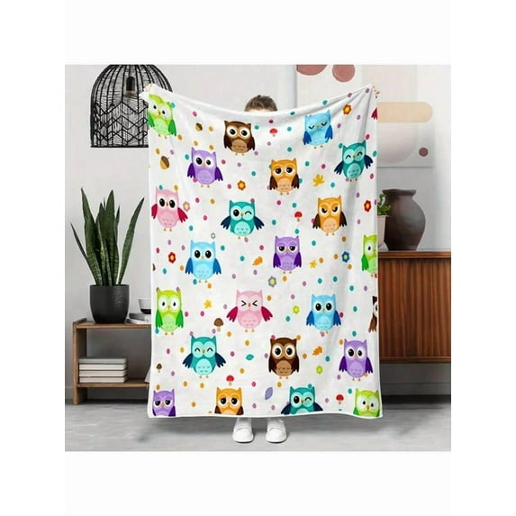 Extra Large Flannel Plush Blanket - Soft White Owl Print with Snowy Owl ...