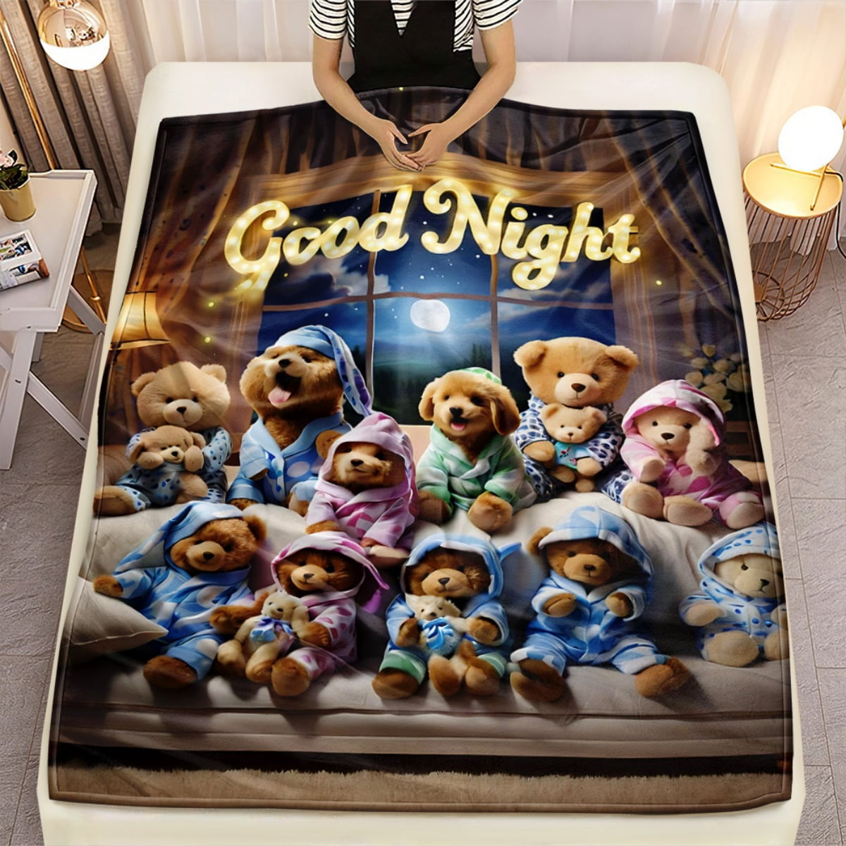 Extra Large Flannel Throw Blanket - Soft Warm Teddy Bears in Pastel ...