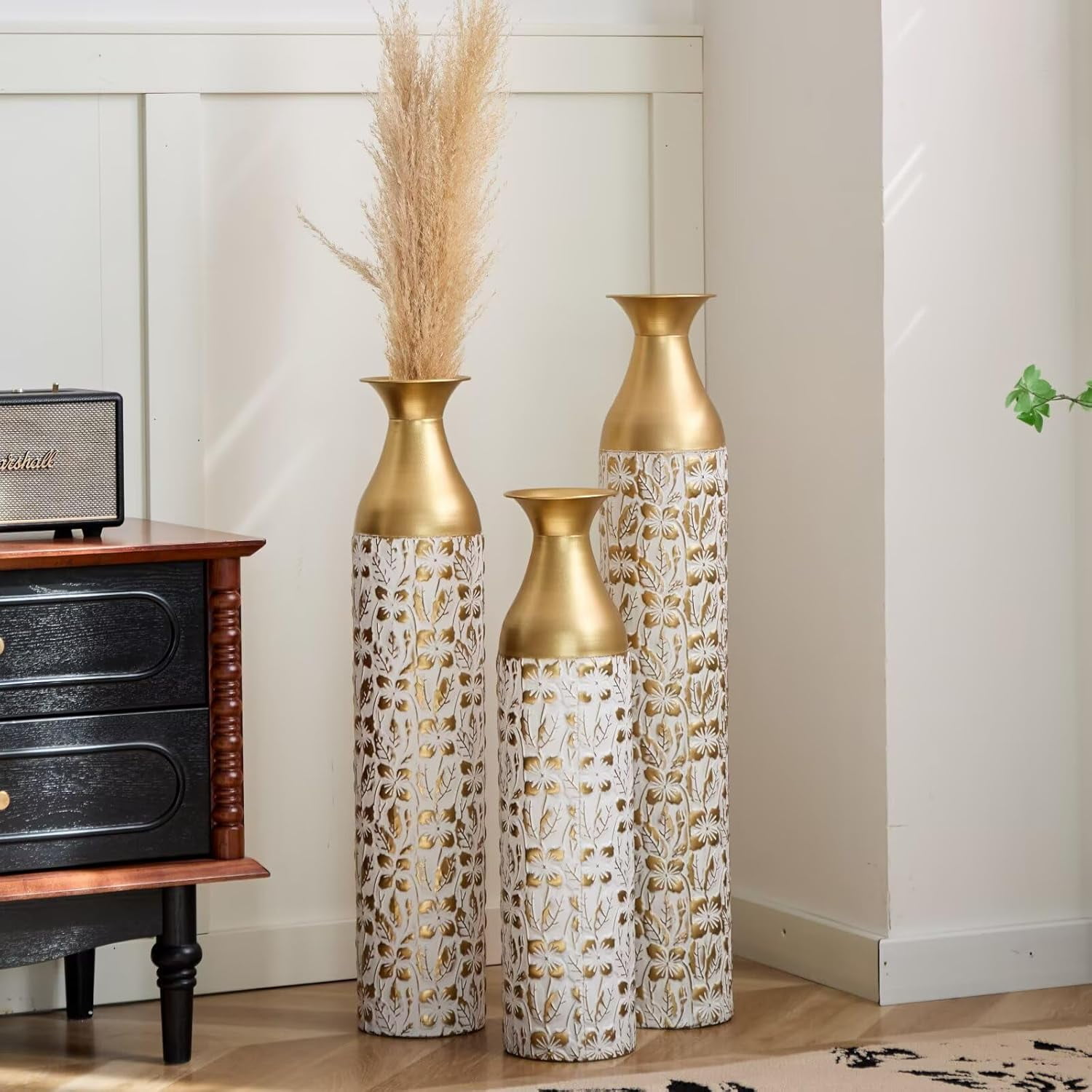 Extra Large Floor Vases Decorative Tall Set of 3, White and Gold Big ...