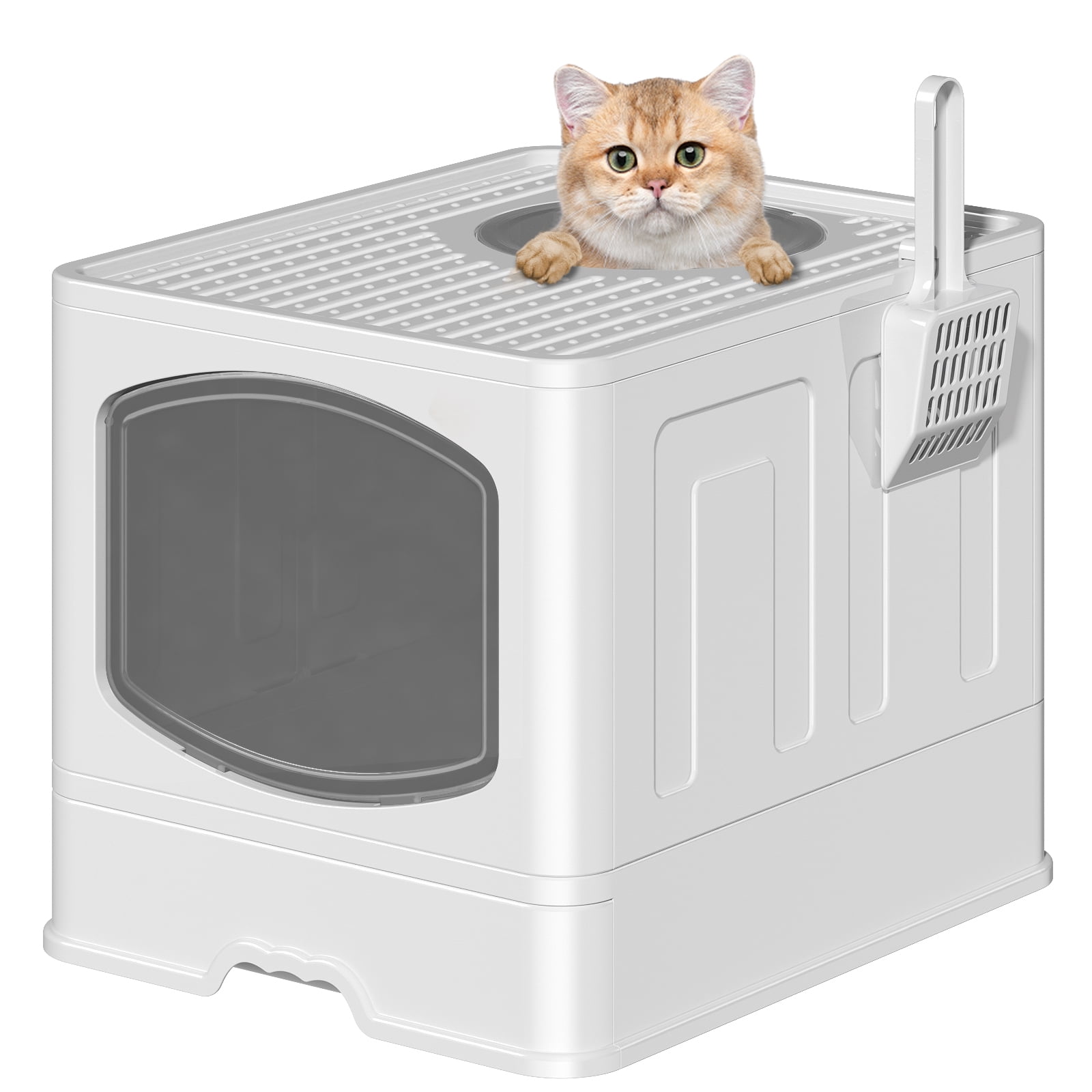 Extra Large Foldable Cat Litter Box with Litter Scoop, Front Entry Top ...