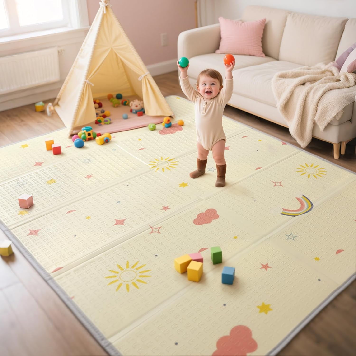 Extra Large Foldable Play Mat, Reversible Baby Play Mat with Edge ...