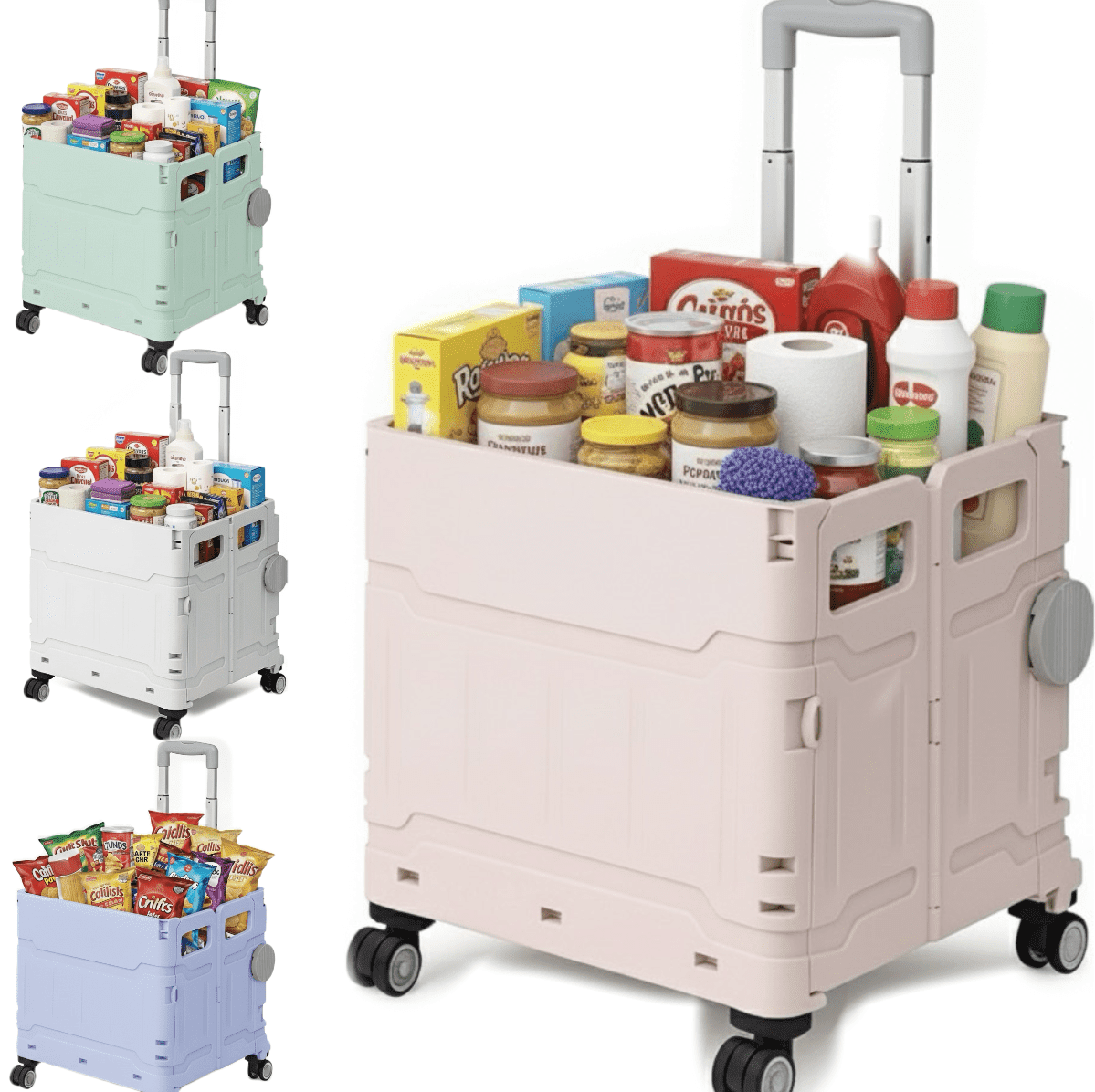 Extra Large Folding Utility Cart with Lid, 4-Wheel Rolling Crate with ...