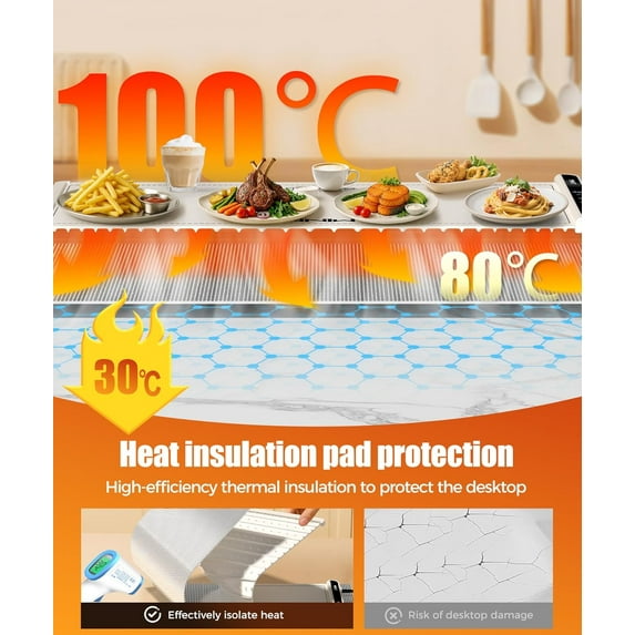 Extra Large Food Warming Mat with Heat-Resistant Pad, 36X15 Inch, 6 ...