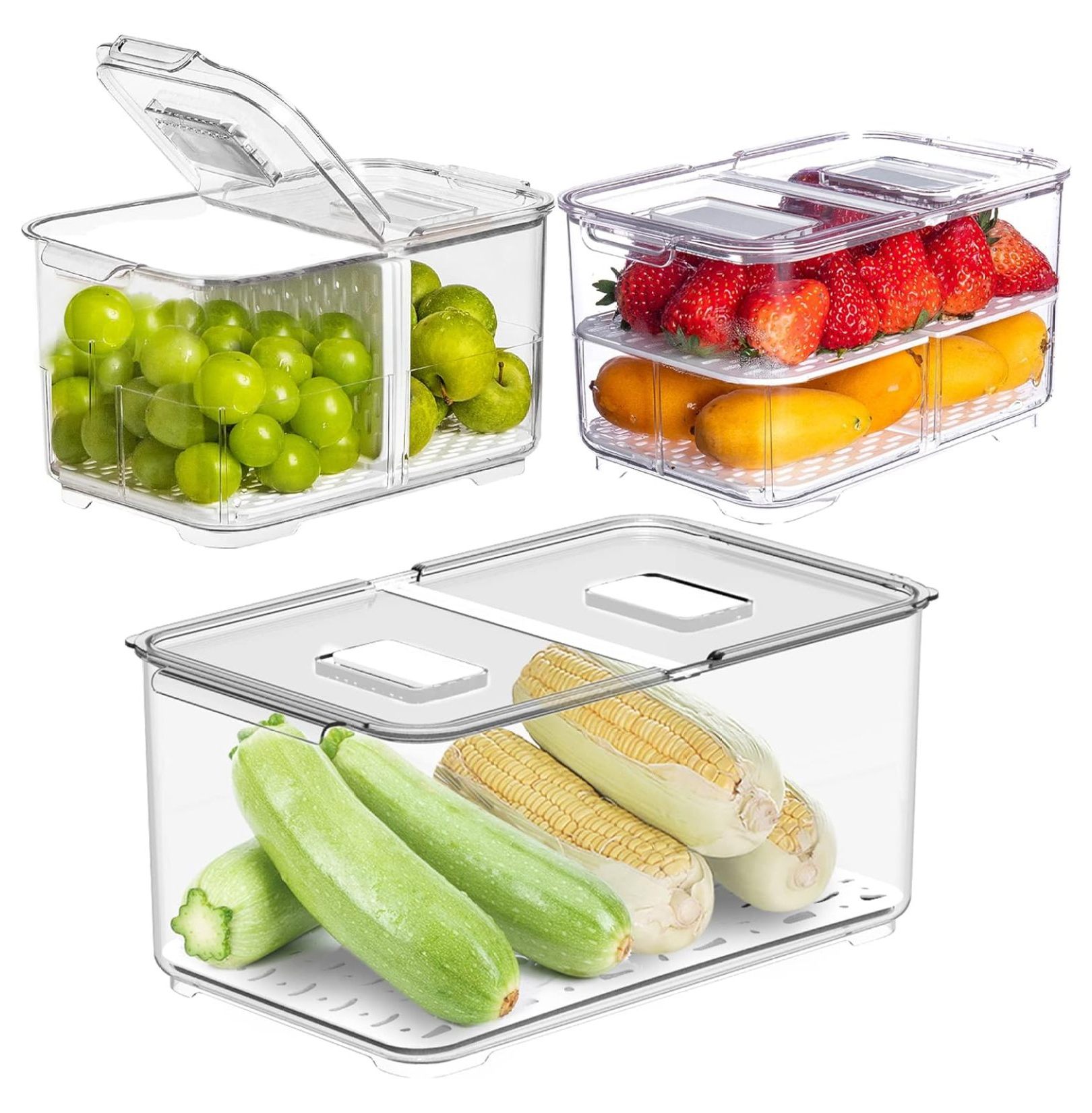 Extra Large Fruit Vegetable Storage Container with Folding Lids, 3 Pack ...