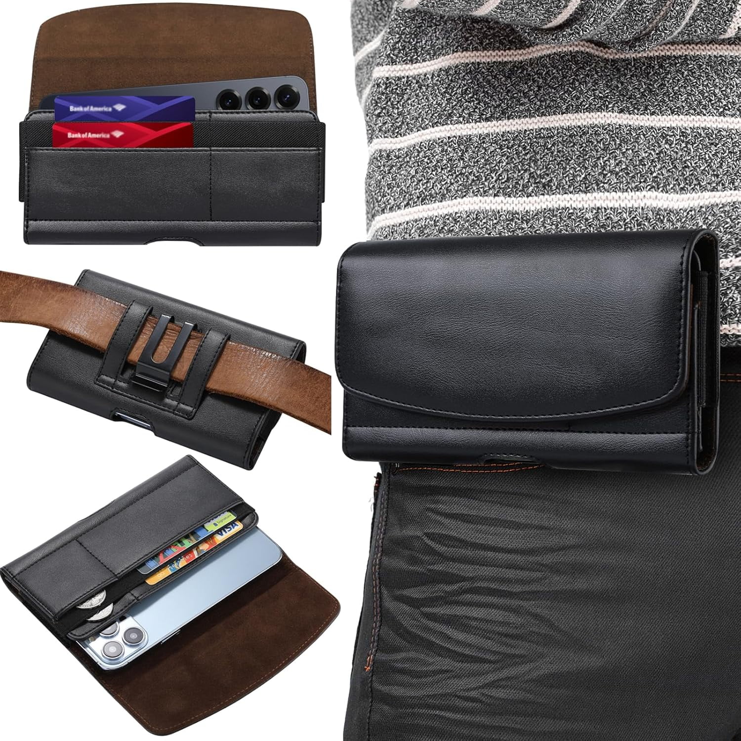 Extra Large Genuine Leather Phone Holster with Belt Clip Premium Pouch ...