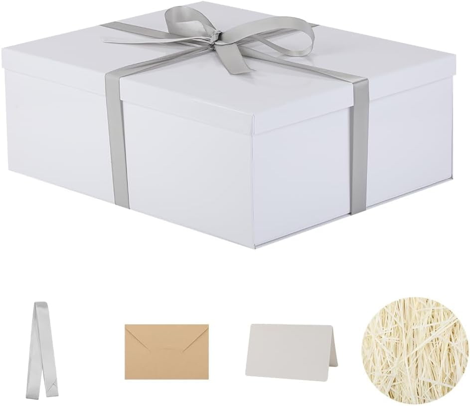 Extra Large Gift Box with Lid 17x13x6 Inches, White Gift Boxes for ...