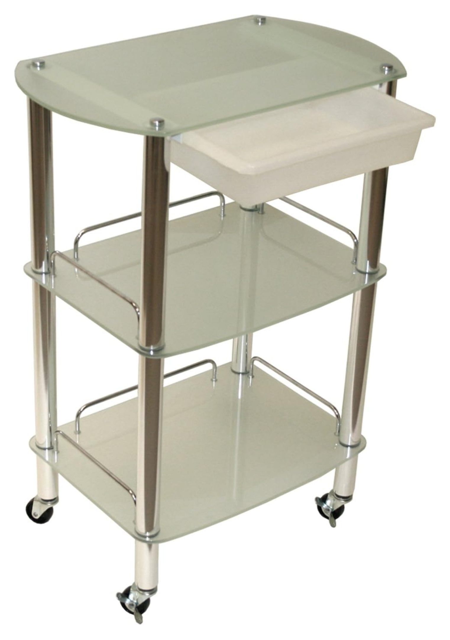 Extra Large Glass & Chrome Trolley with Slide-Out Removable Storage Bin ...