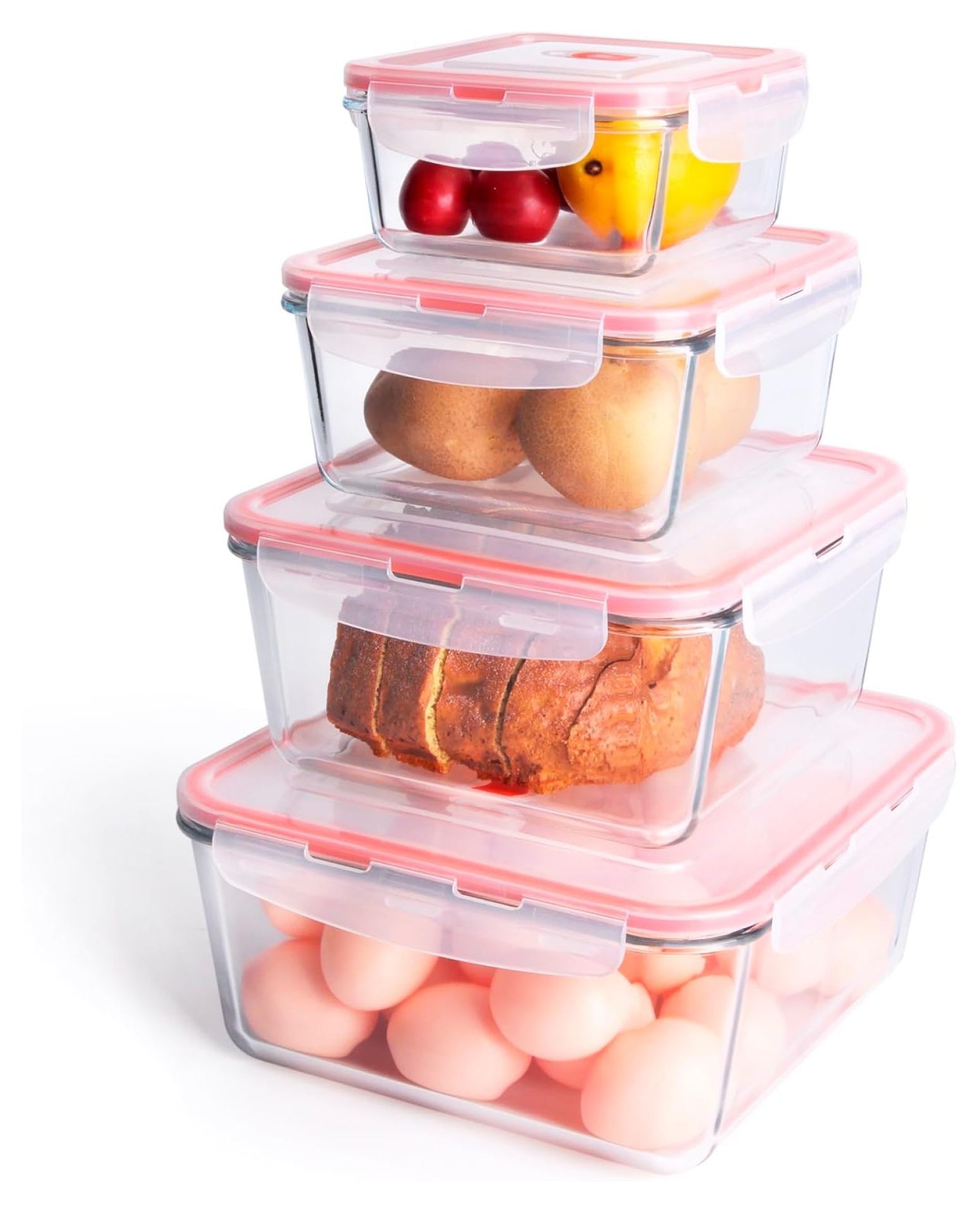 Extra Large Glass Storage Containers with Lids, Set-8-Piece Lunch ...