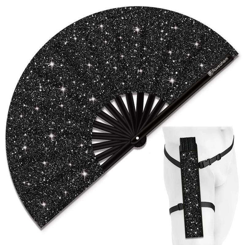 Extra-Large Glitter Rave Folding Hand Fan with Quick-Clack Action ...