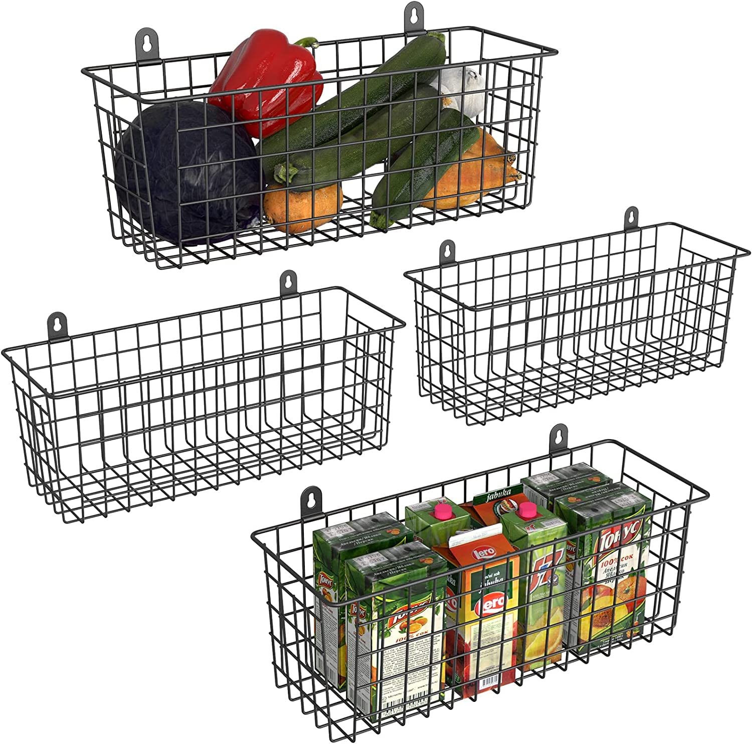 Extra Large Hanging Wall Basket 4-Pack Wall Mounted Wire Basket Cabinet ...