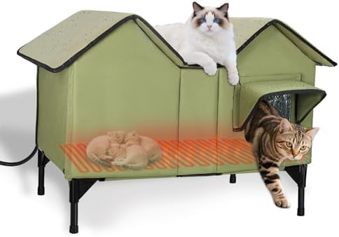 Extra Large Heated Cat House for Outside in Winter, Elevated Heated ...