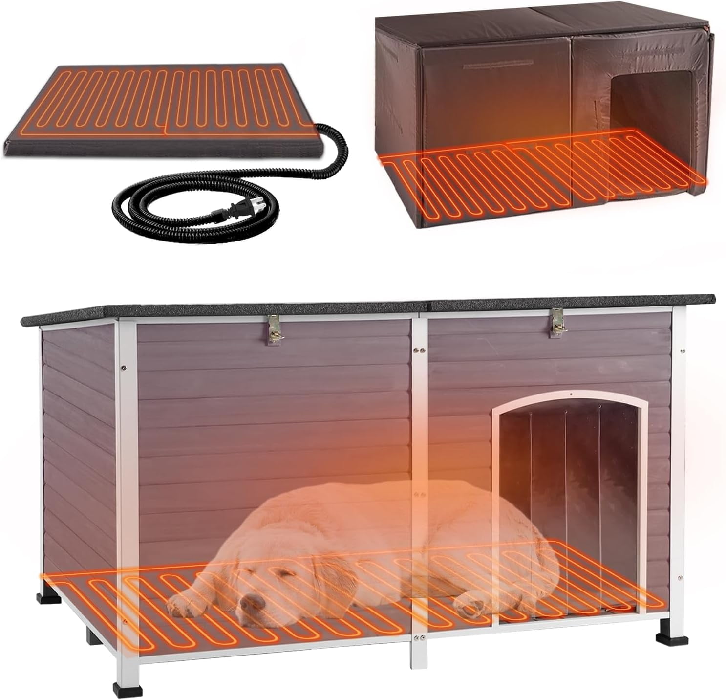 Extra Large Heated Dog House Outdoor Insulated for Winter, Weatherproof ...