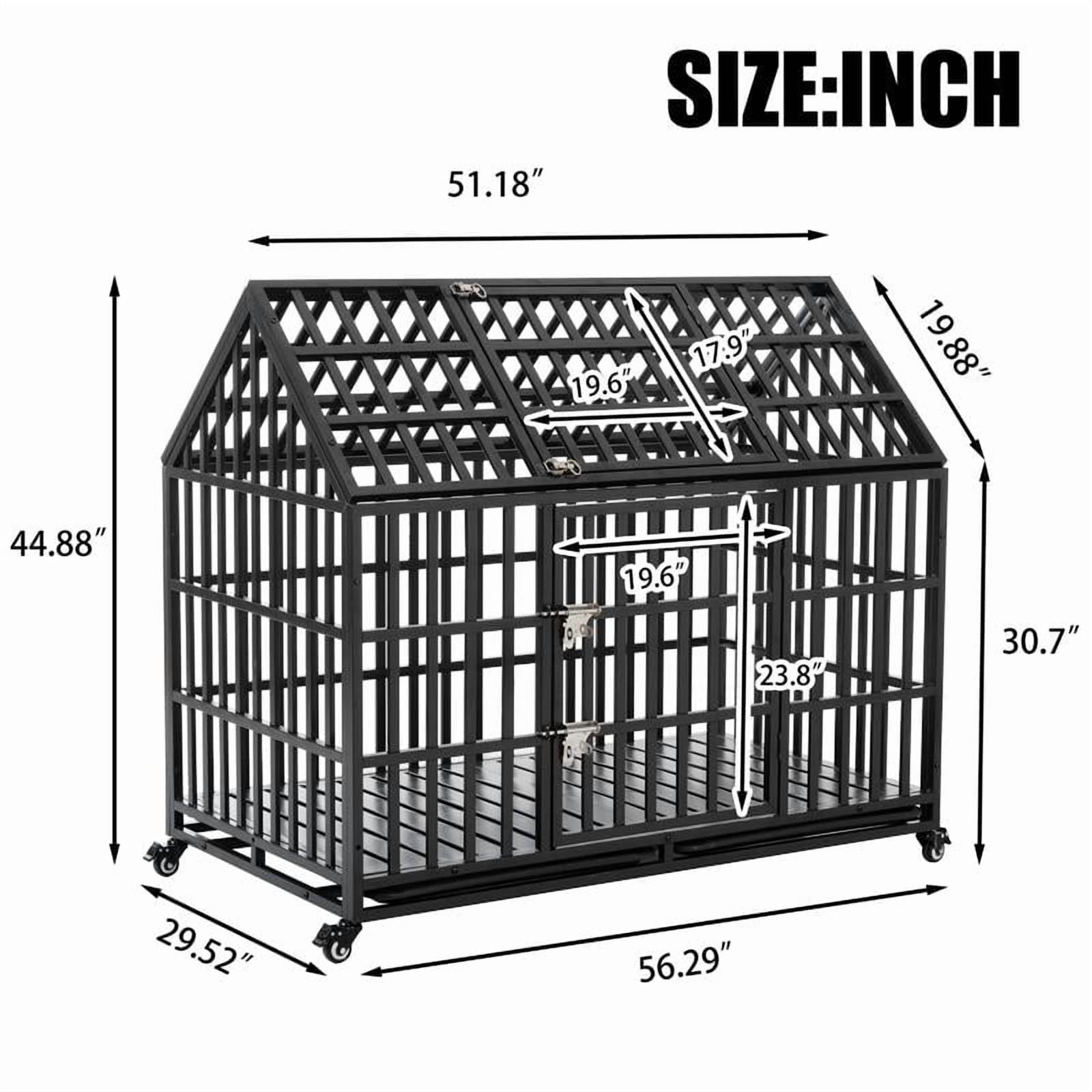 "Extra-Large Heavy Duty Metal Dog Crate with Wheels for Home & Travel, Black Steel Cage Kennel ...