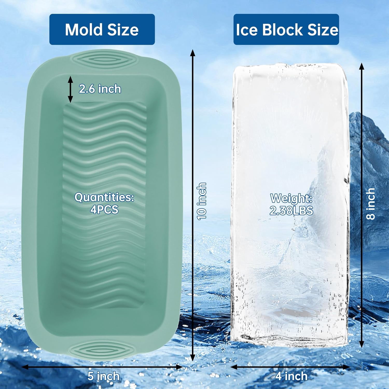 Extra Large Ice Block Molds - 4 Pcs for Ice Bath or Coolers, Big ...