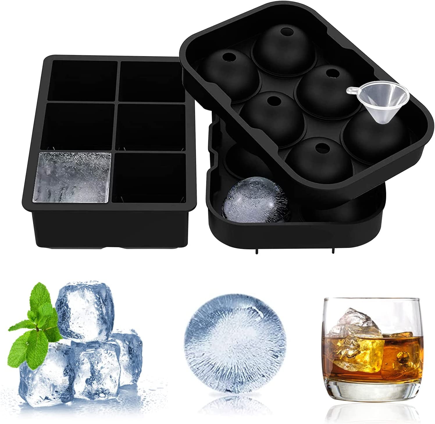 Extra Large Ice Cube Tray with Lid (Pack of 2) |BPA Free Jumbo Silicone ...