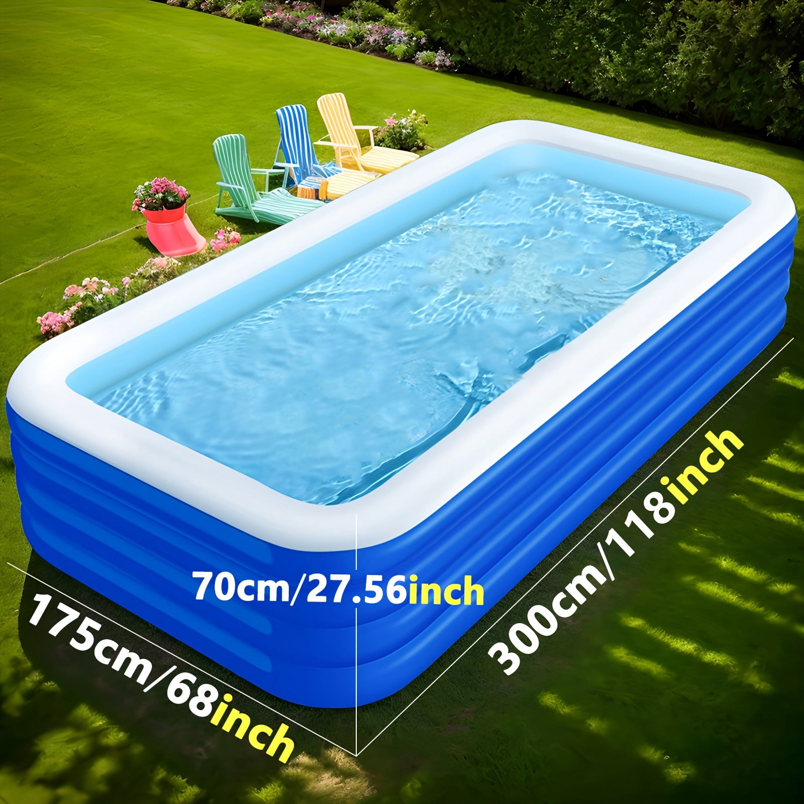 Extra-Large Inflatable Home Swimming Pool. Blue And White Swimming Pool ...