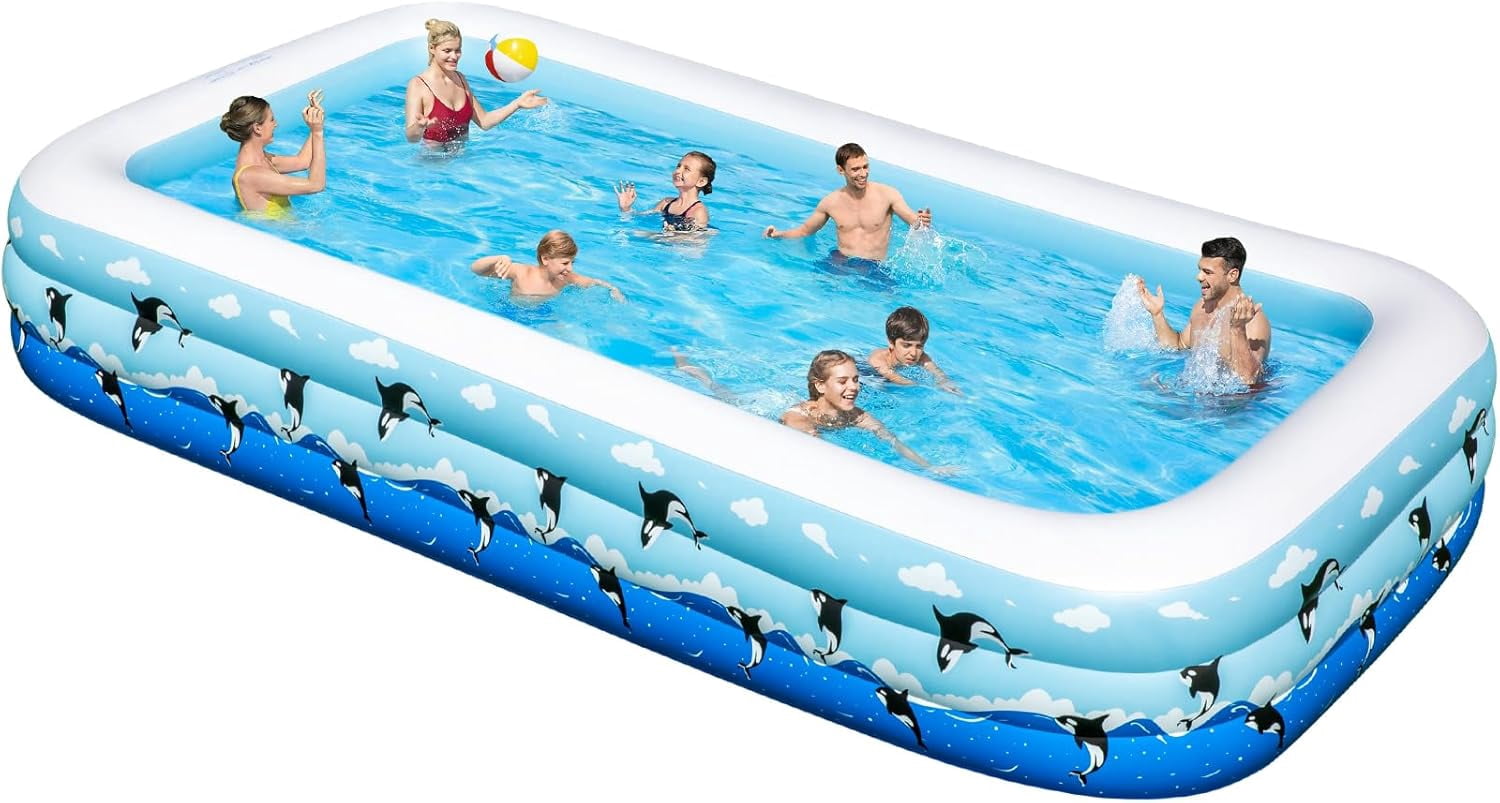 Extra Large Inflatable Pool for Kids Adults, 145" X 74" X 22" Full Size ...