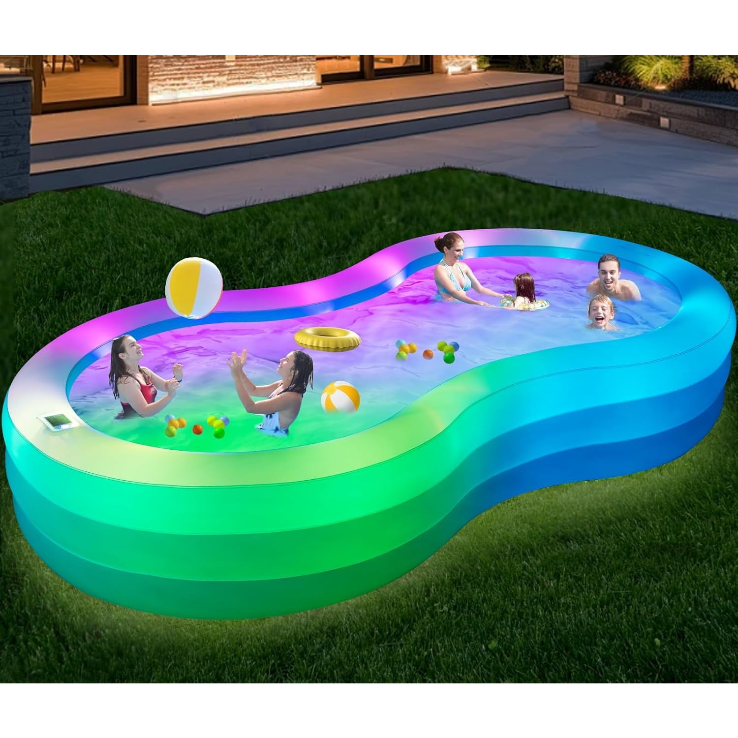 Extra Large Inflatable Pool with Lights, Lylting 130'' x 72'' x 22 ...