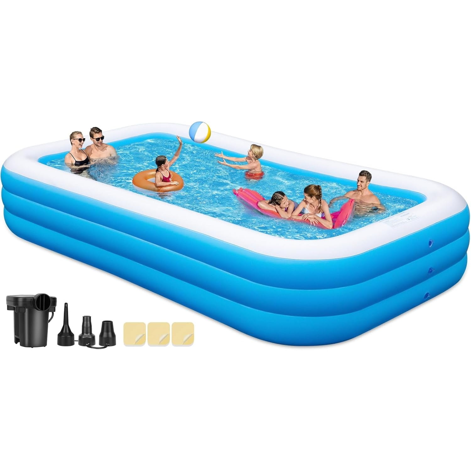 Extra Large Inflatable Pool with Pump, 130"x72"x22" Big Oversized ...