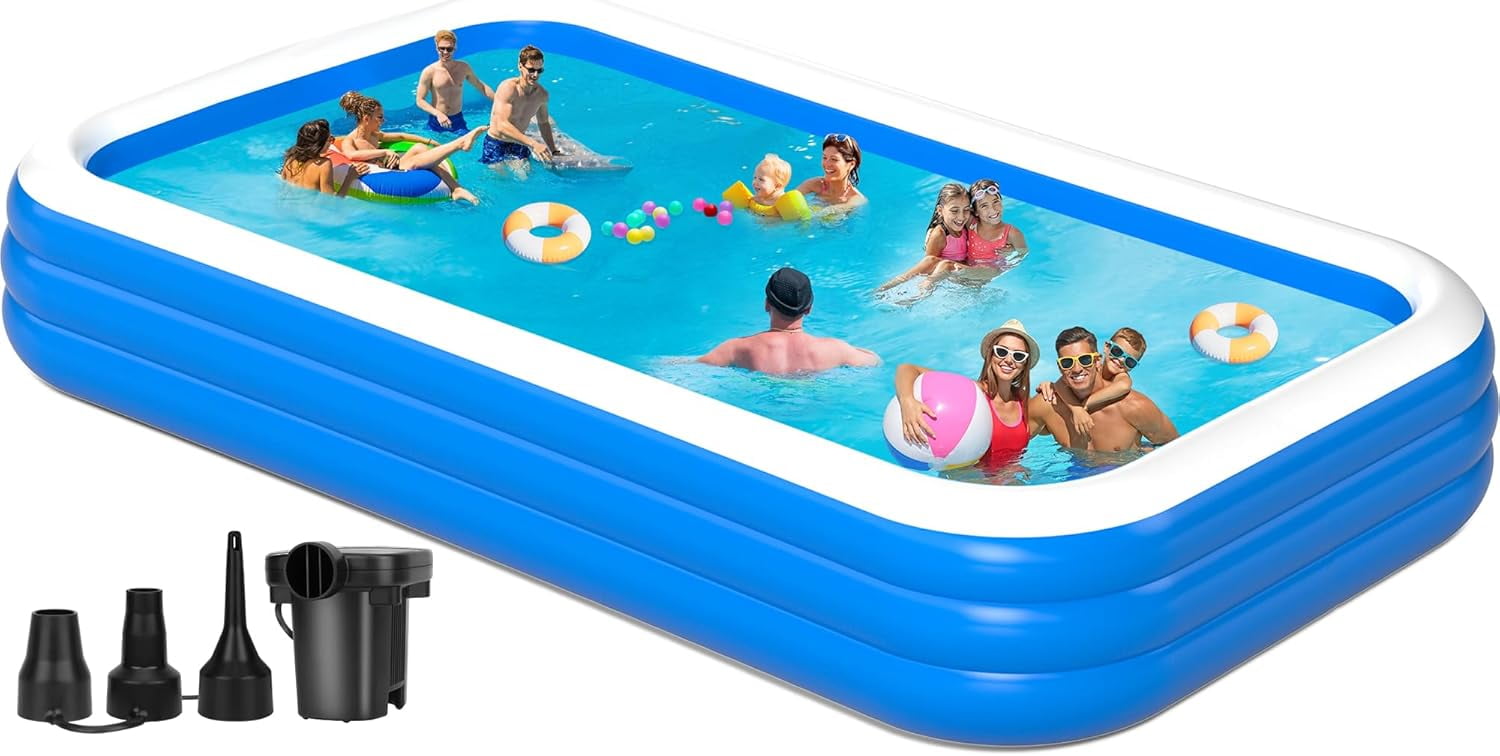 Extra Large Inflatable Pool with Pump - 180'' x 76'' x 22'' Oversized ...