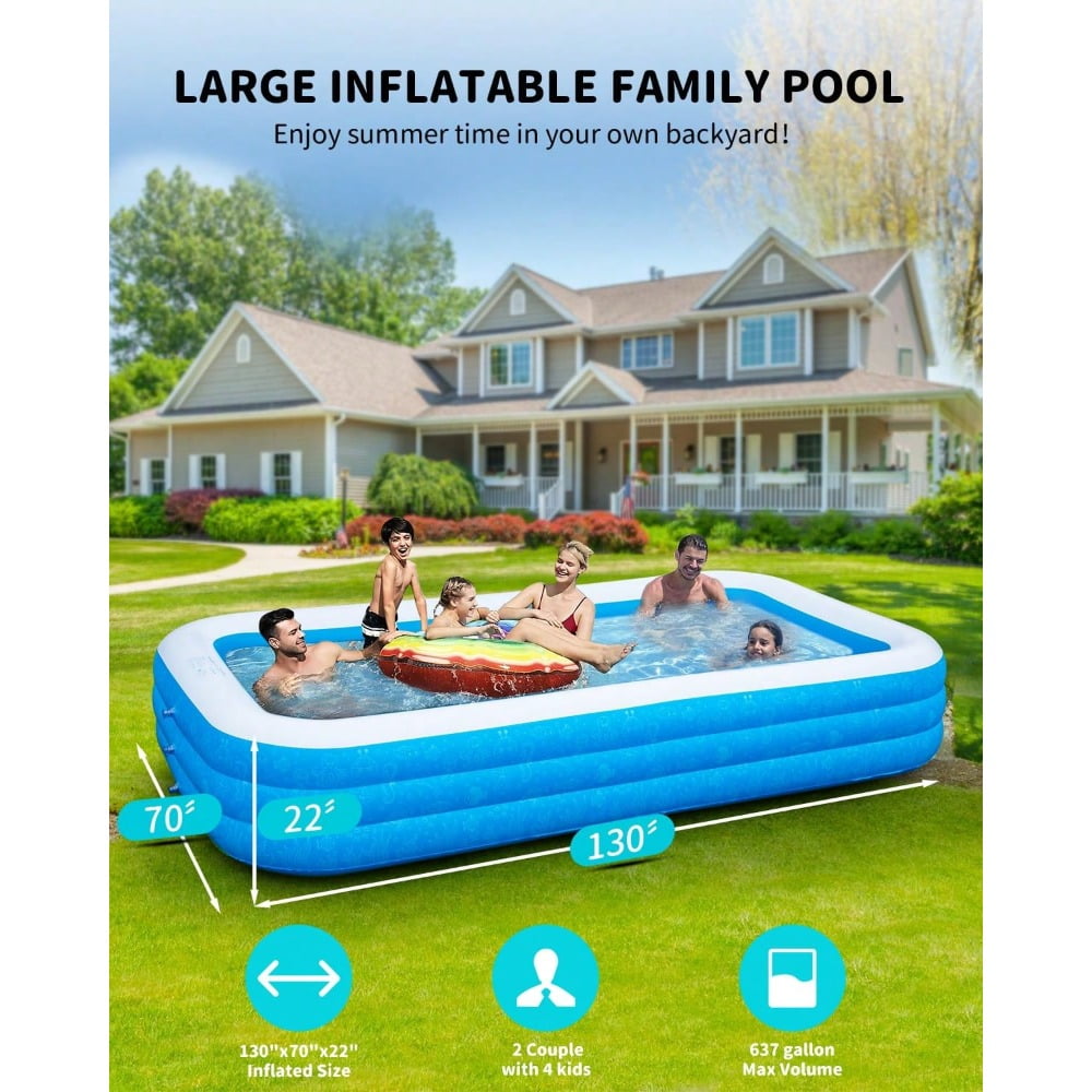 Extra Large Inflatable Swimming Pool With Pump,130"X72"X22" Big Outdoor ...