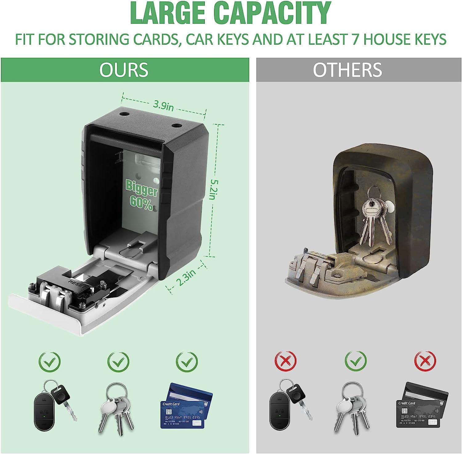 Extra Large Key Lock Box with 4 Digit Combination, Weatherproof Wall ...