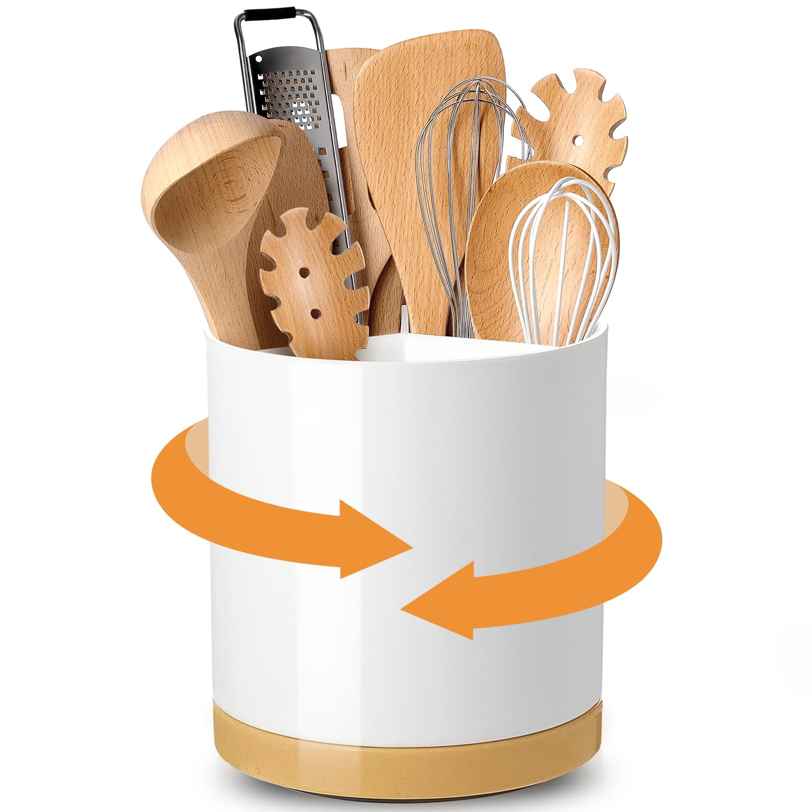 Extra Large Kitchen Cooking Utensil Holder, 360° Rotating Utensil Crock ...