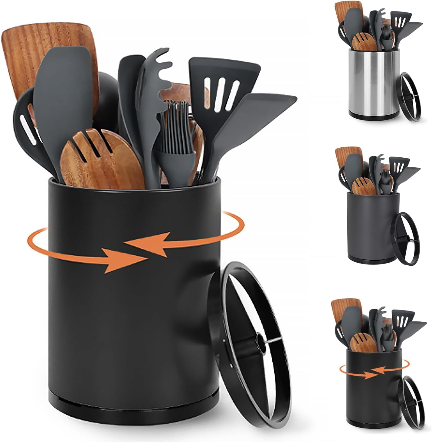 Extra Large Kitchen Utensil Holder, 360° Rotating Stainless Steel ...