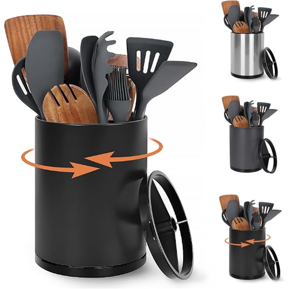 Extra Large Kitchen Utensil Holder, 360° Rotating Stainless Steel ...
