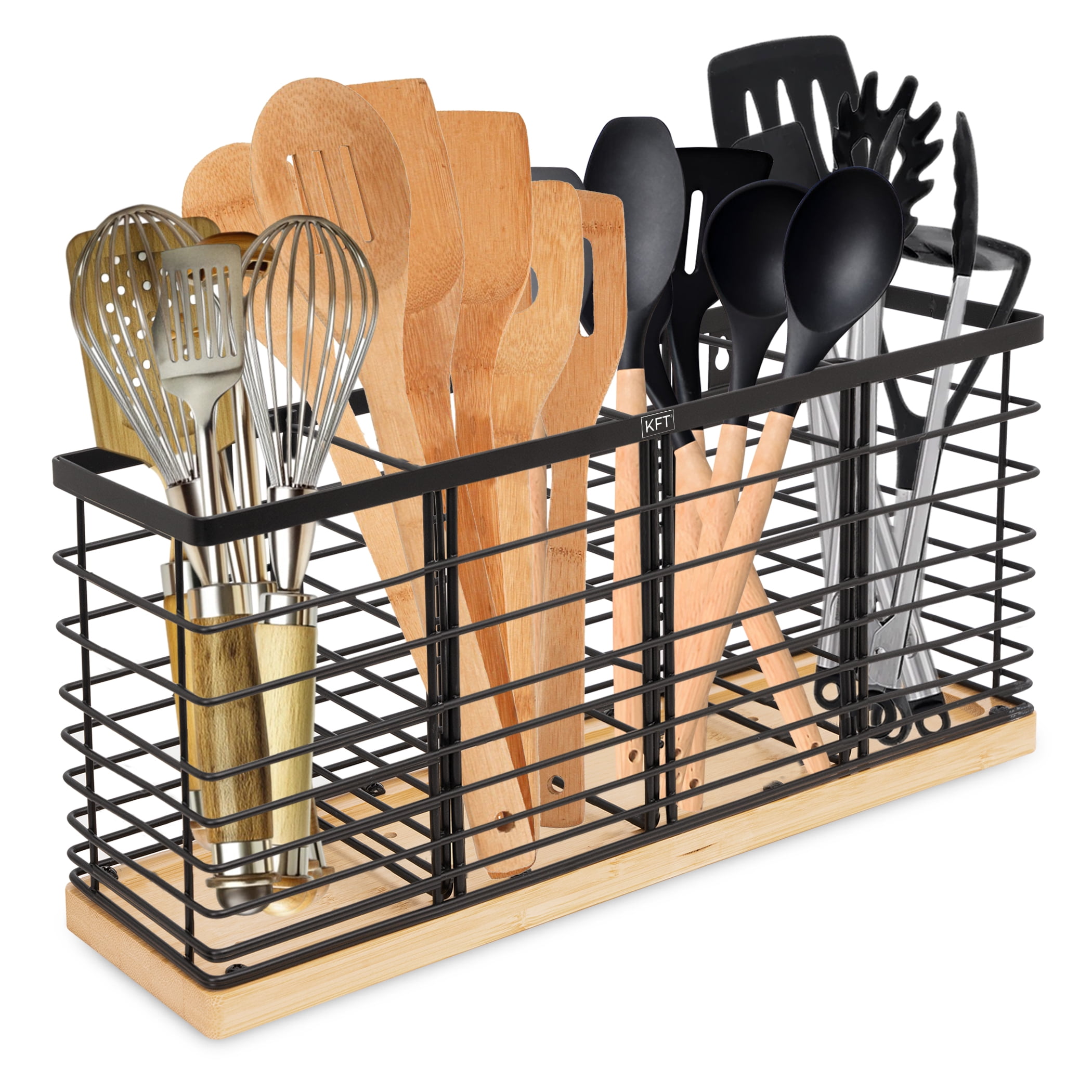 Extra Large Kitchen Utensil Holder with 4 Compartments，Matte Black ...