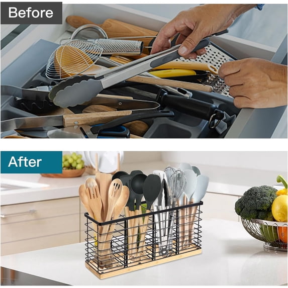 Extra Large Kitchen Utensil Holder with 4 Compartments，Matte Black ...