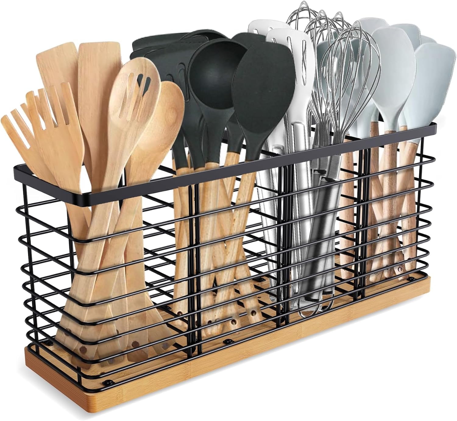 Extra Large Kitchen Utensil Holder with 4 Compartments，Matte Black ...