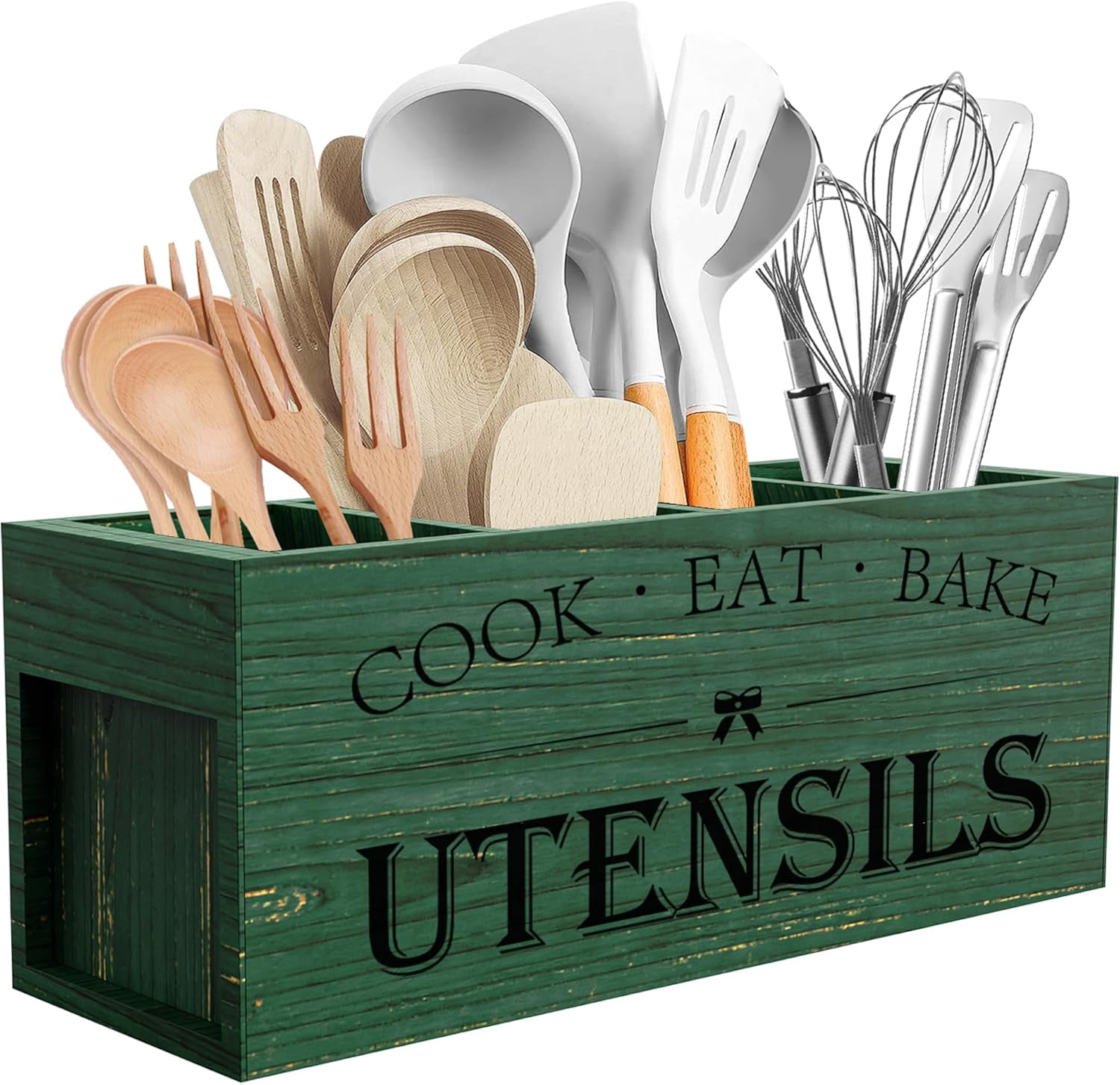 Extra Large Kitchen Utensils Holder with 4 Compartments, Wooden Utensil ...