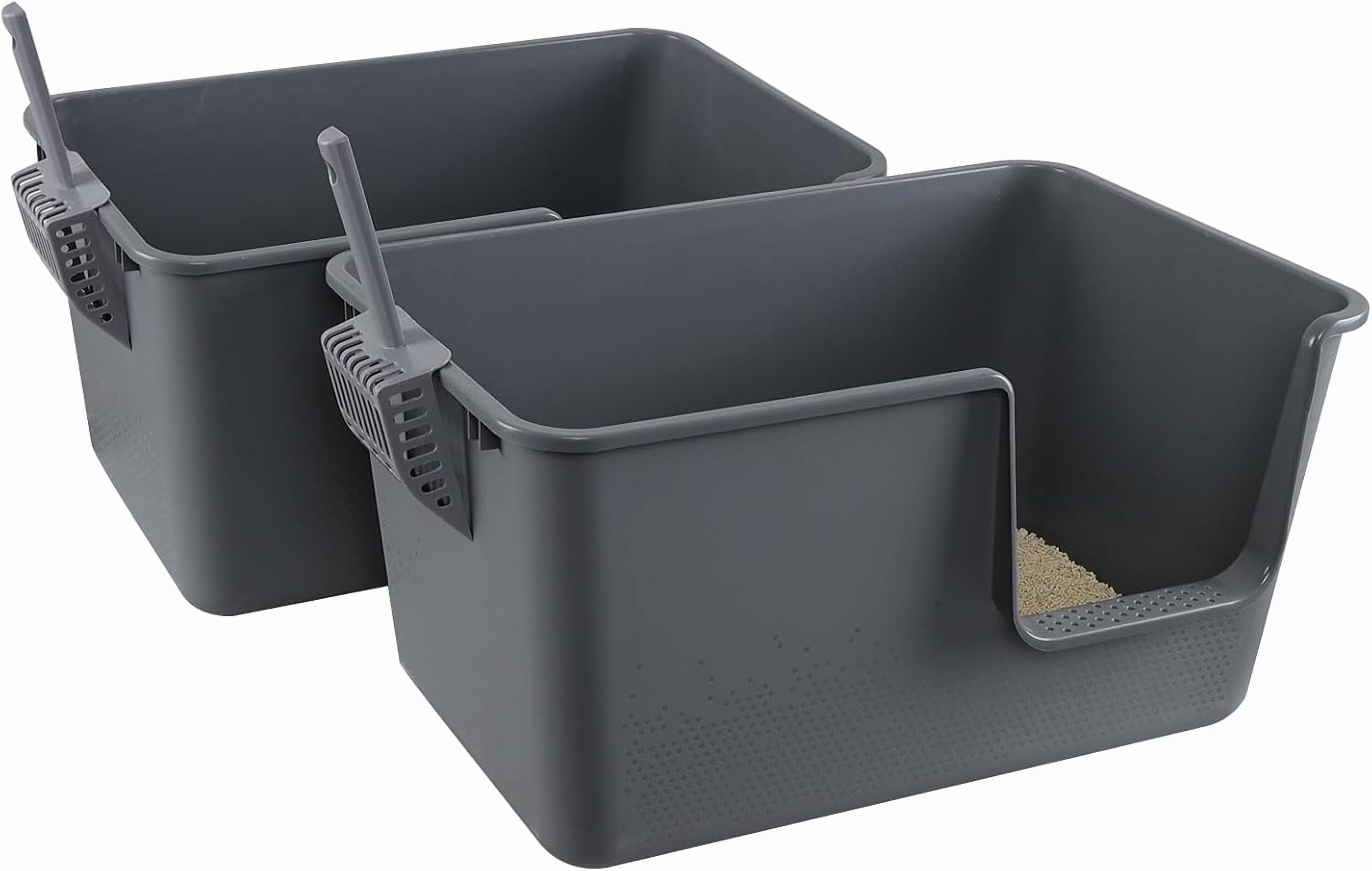 Extra Large Kitty Litter Box with High Sides, Gray Plastic Open Top Cat ...