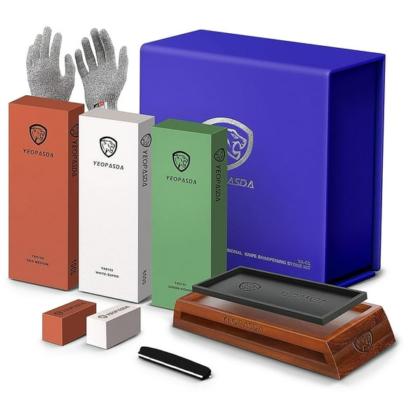 Extra Large Knife Sharpening Stone Kit - YeopAsda Thickered 3 Side Grit ...