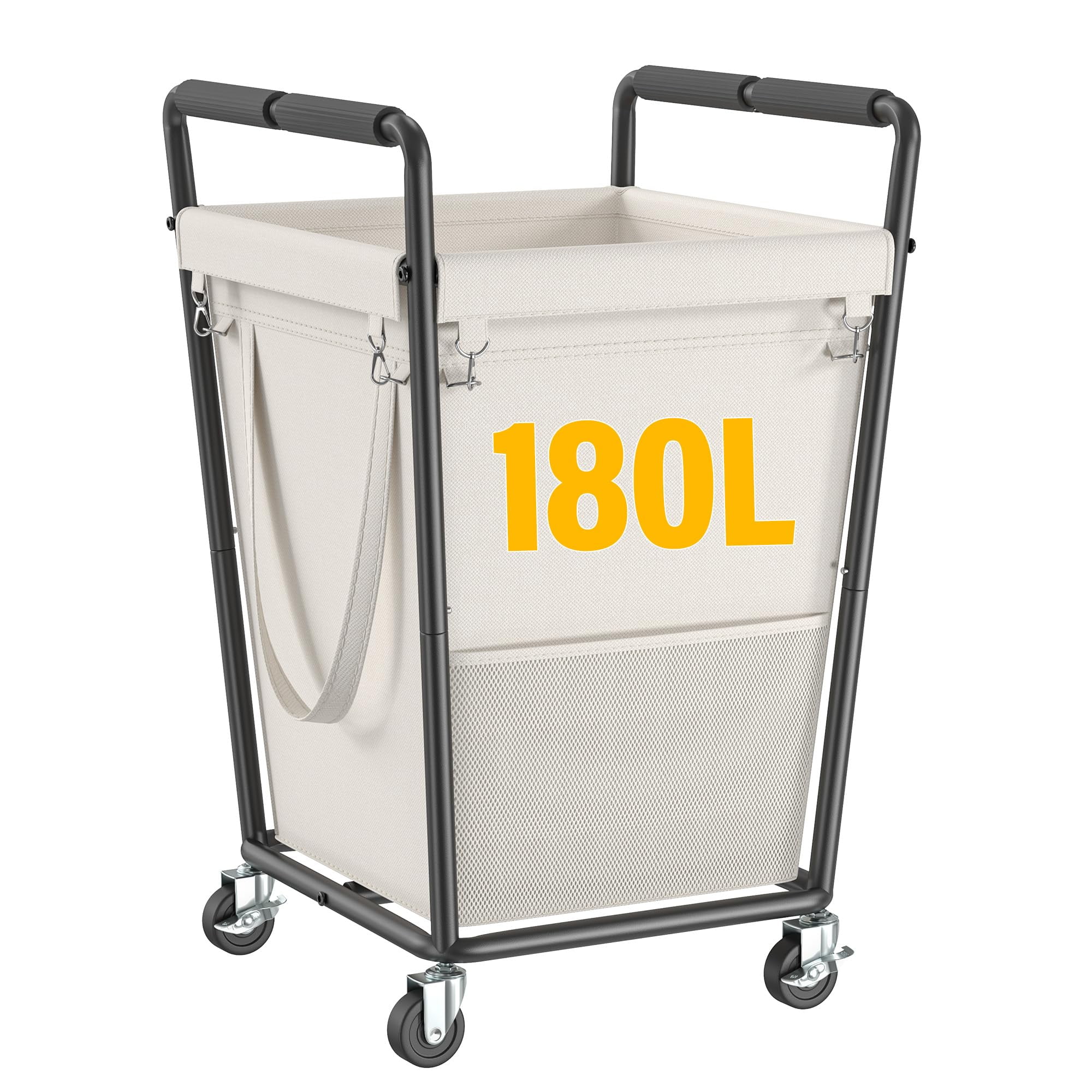 Extra Large Laundry Cart with Wheels, 180L Capacity Rolling Hamper, Sturdy Metal Frame ...