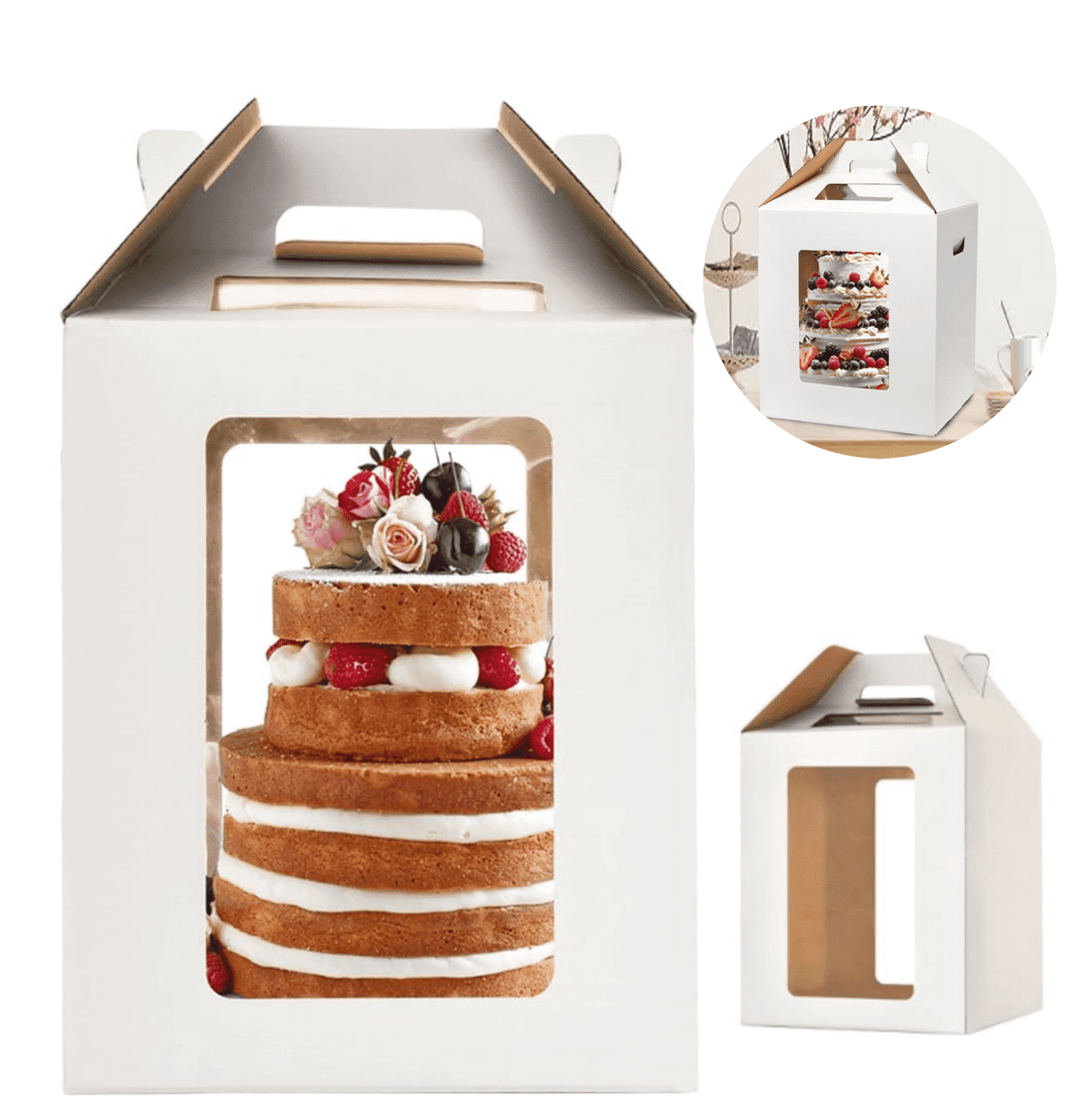Extra Large Layer Cake Box,Tall Cake Boxes with Window,White Cake Packaging Box,Hand-held ...