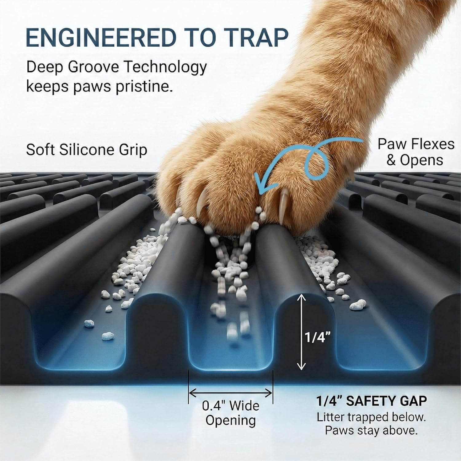 Extra Large Litter Mat: XL 39"x29" Silicone Waterproof Groove Design ...