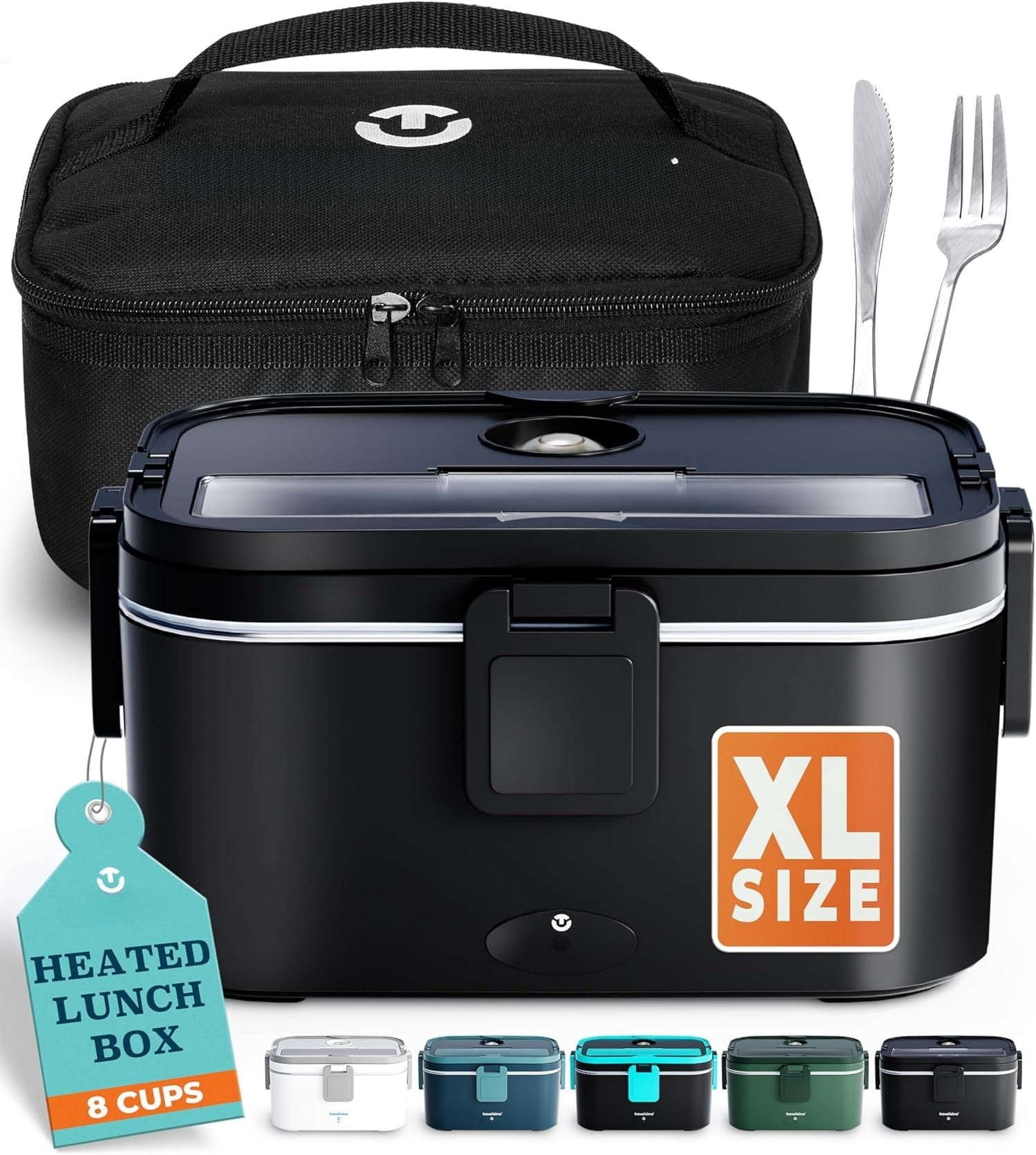 Extra-Large Lunch Box For up to 8 Cups - 80W Heated Lunch Box 1.8L ...