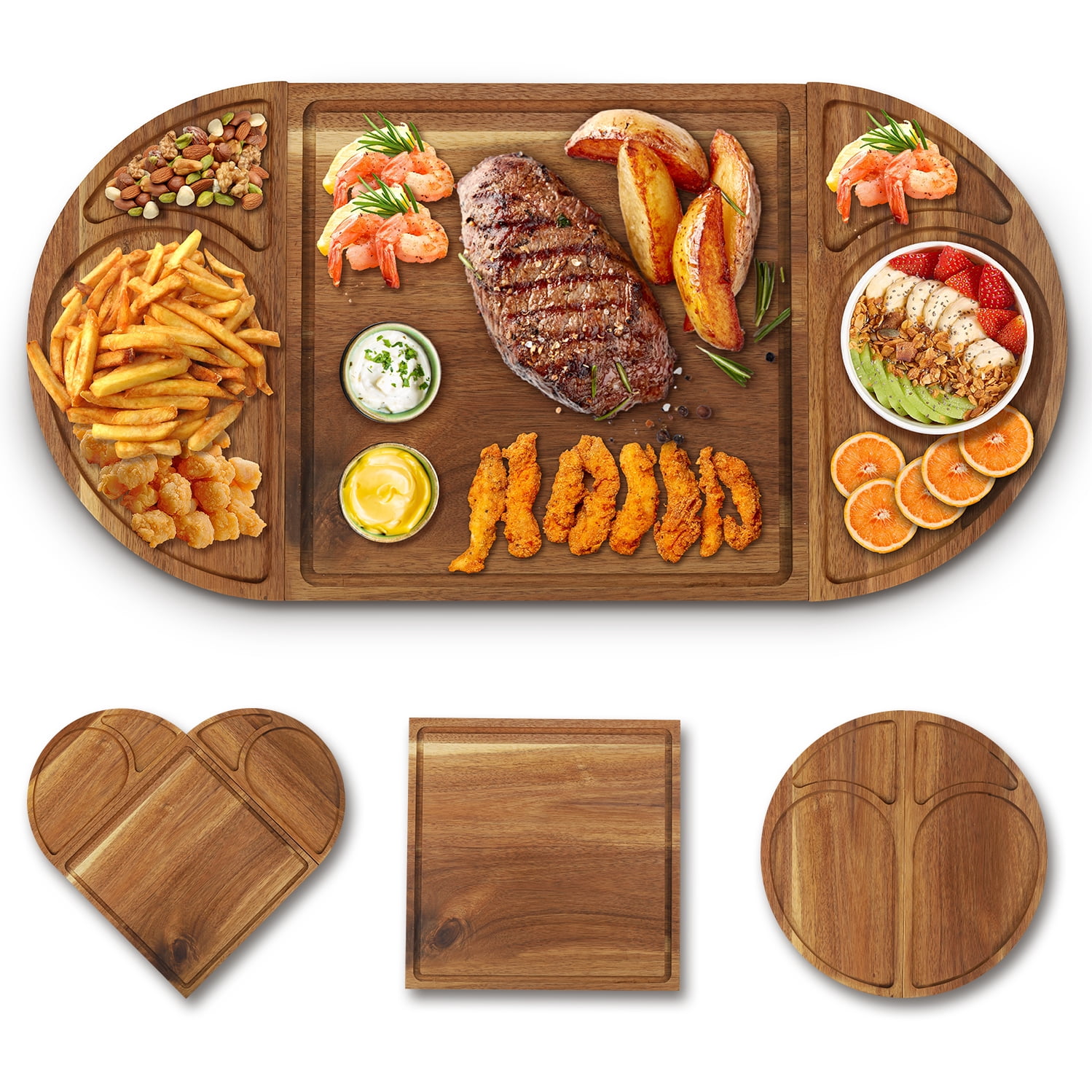XILAZAB Acacia Wood 3-Piece Magnetic Charcuterie Set - Heart-Shaped ...