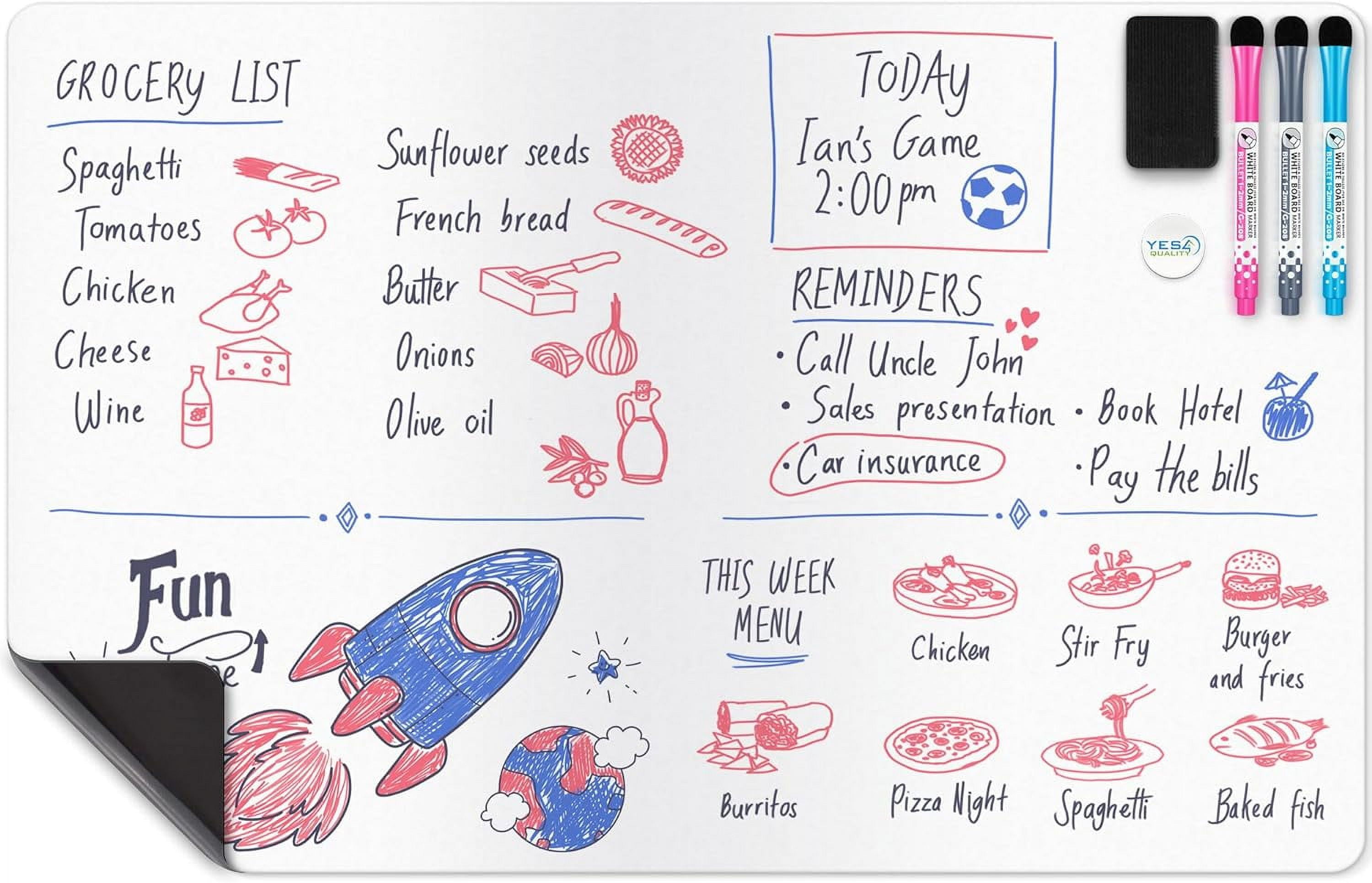 Extra Large Magnetic Dry Erase White Board Sheet for Fridge 25x16 in ...