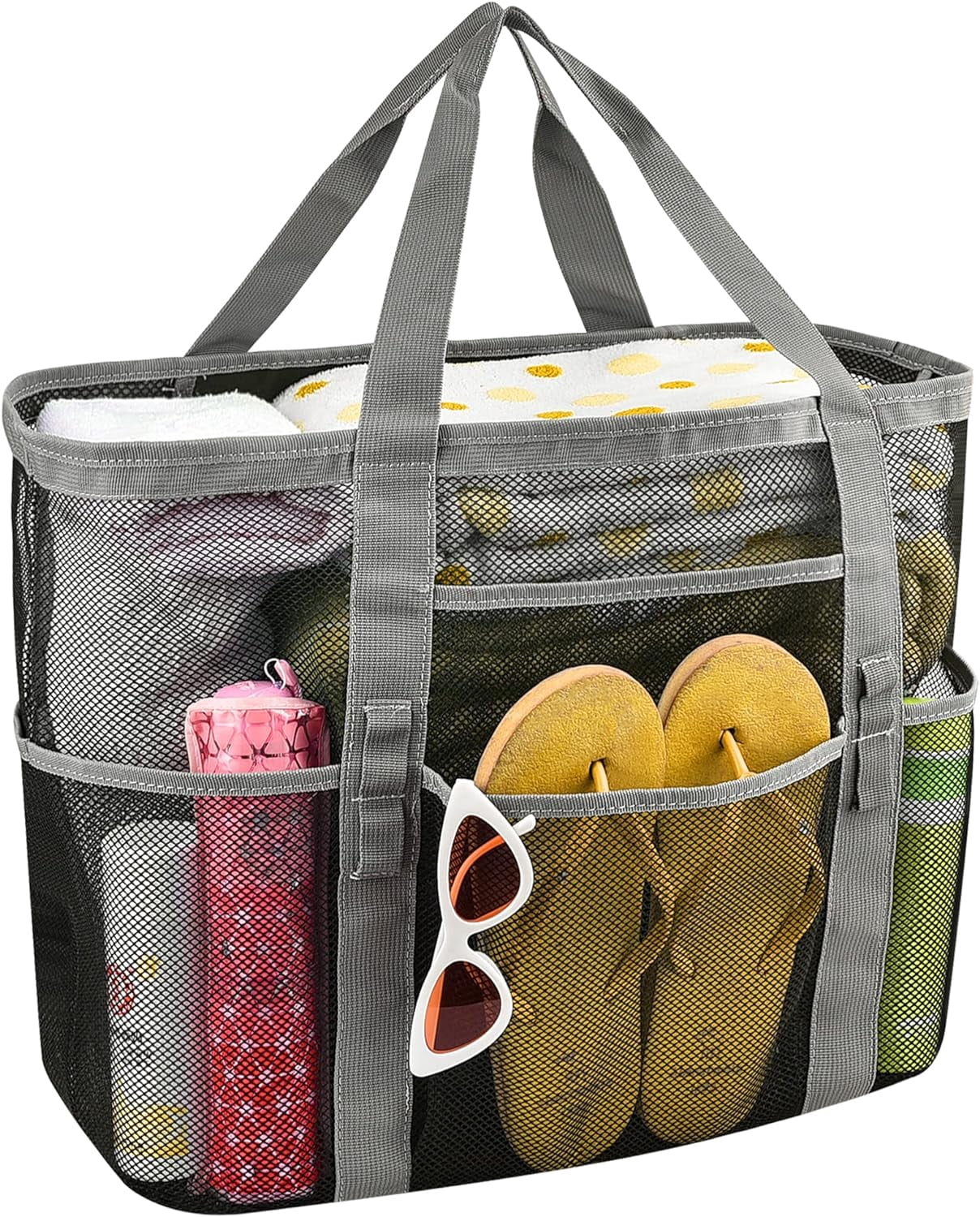 Extra Large Mesh Beach Bag with Multiple Pockets, Heavy Duty Beach Tote ...