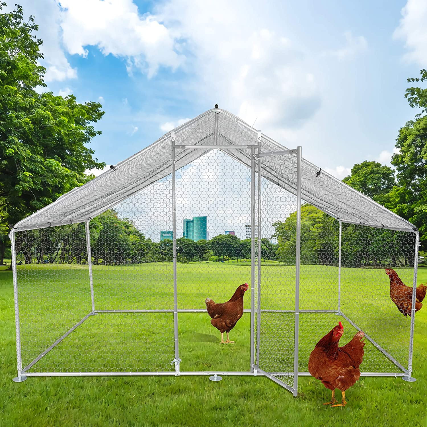 Extra Large Metal Chicken Coop with Waterproof Cover, Walk-in Poultry ...