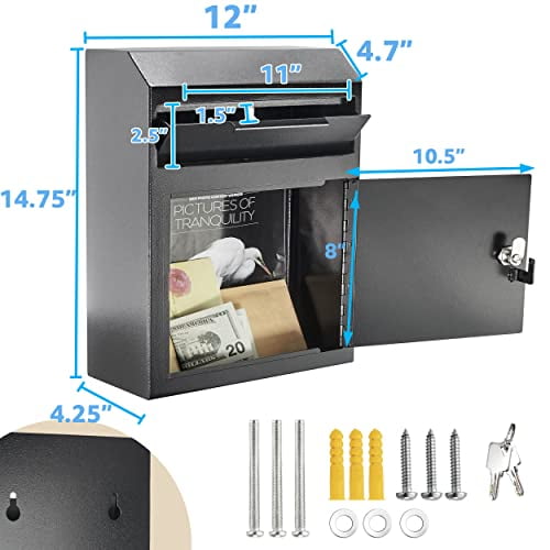 Extra Large Metal Wall Mount Locking Deposit Drop Box Safe - Heavy Duty ...