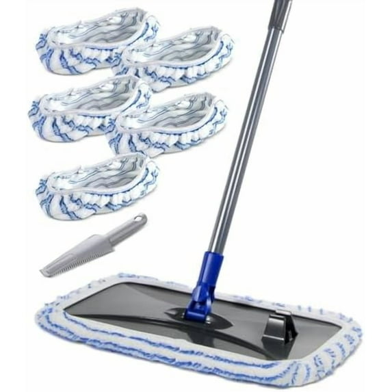 Extra Large Microfiber Mop for Floor Cleaning, 16“ Flat Mop with 5 Pad ...