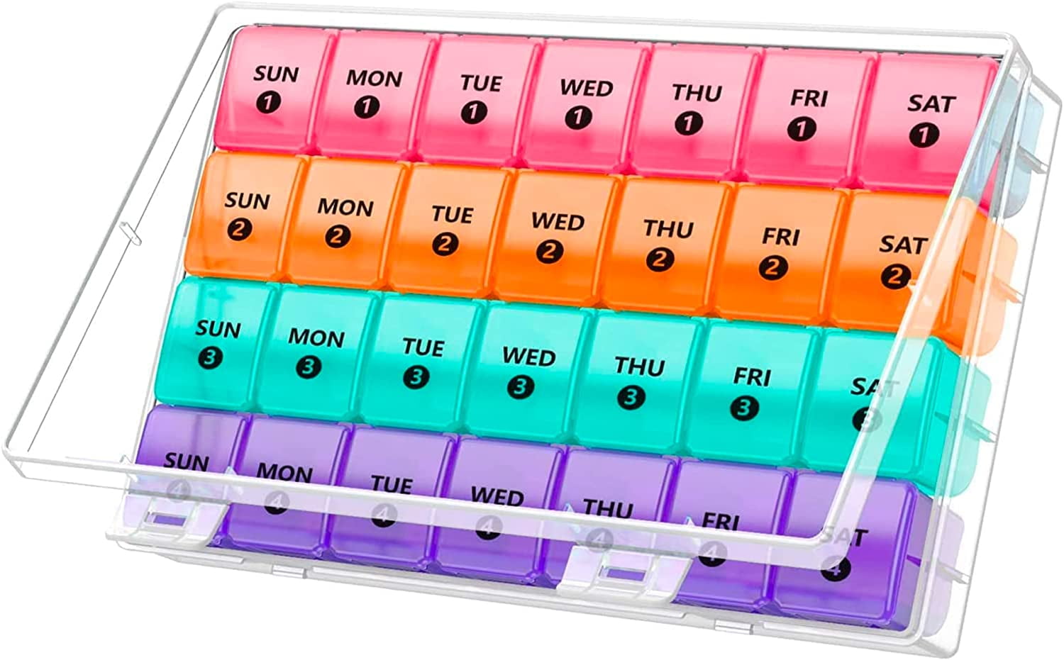 Extra Large Monthly Pill Organizer - 7-Day for 28 Days with Multicolor ... Extra Large Monthly Pill Organizer - 7-Day for 28 Days with Multicolor ...