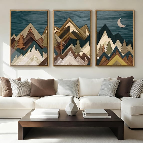 Extra Large Mountain Wall Art Set of 3 Moon Froest Wall Decor Nature ...