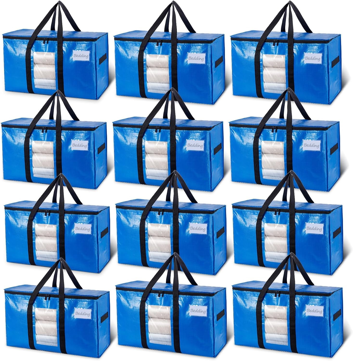 Extra Large Moving Bags, 12 Pack Blue Heavy Duty Totes for Storage with ...