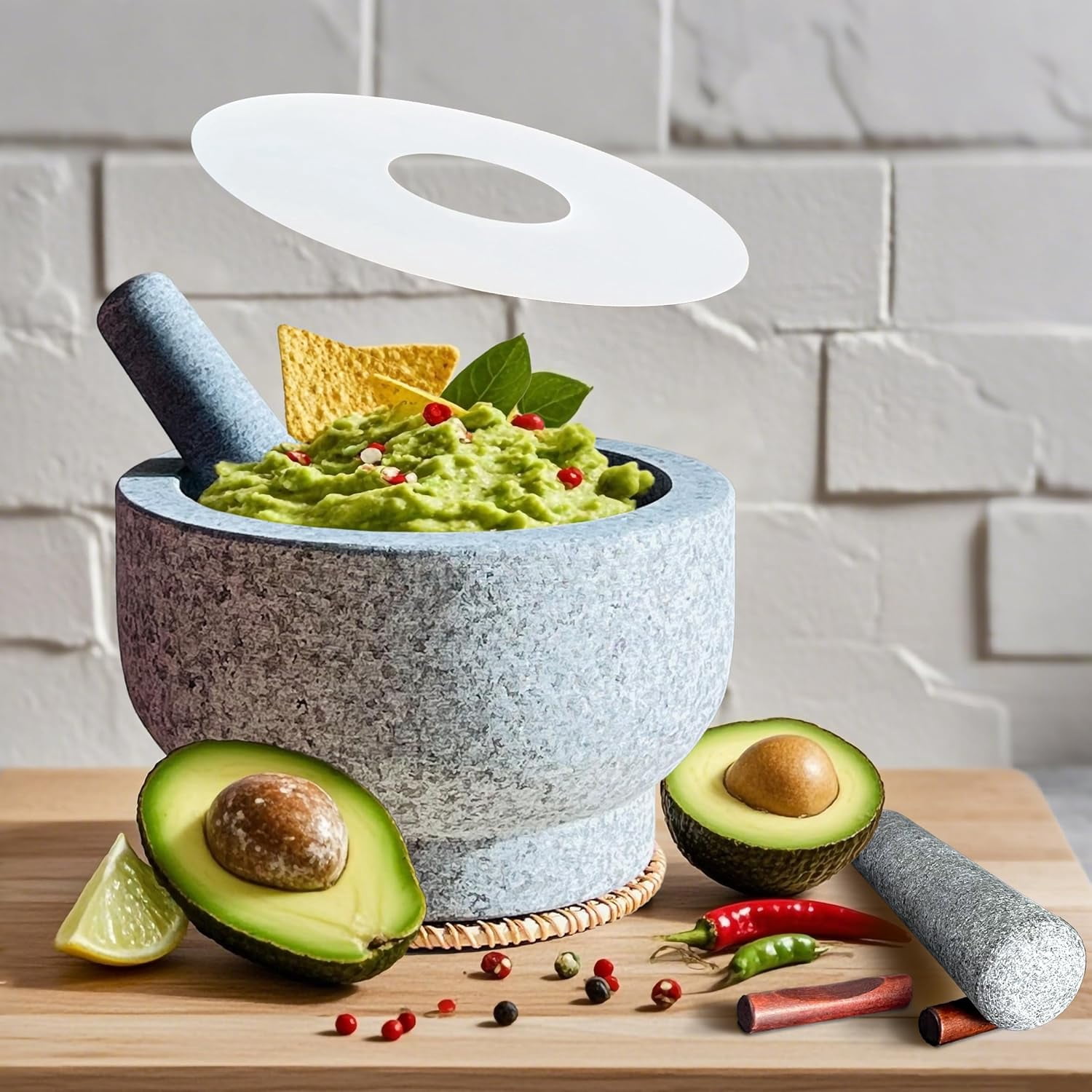 Extra Large Natural Stone Mortar & Pestle Set, 5 Cup 8" Heavy Duty ...