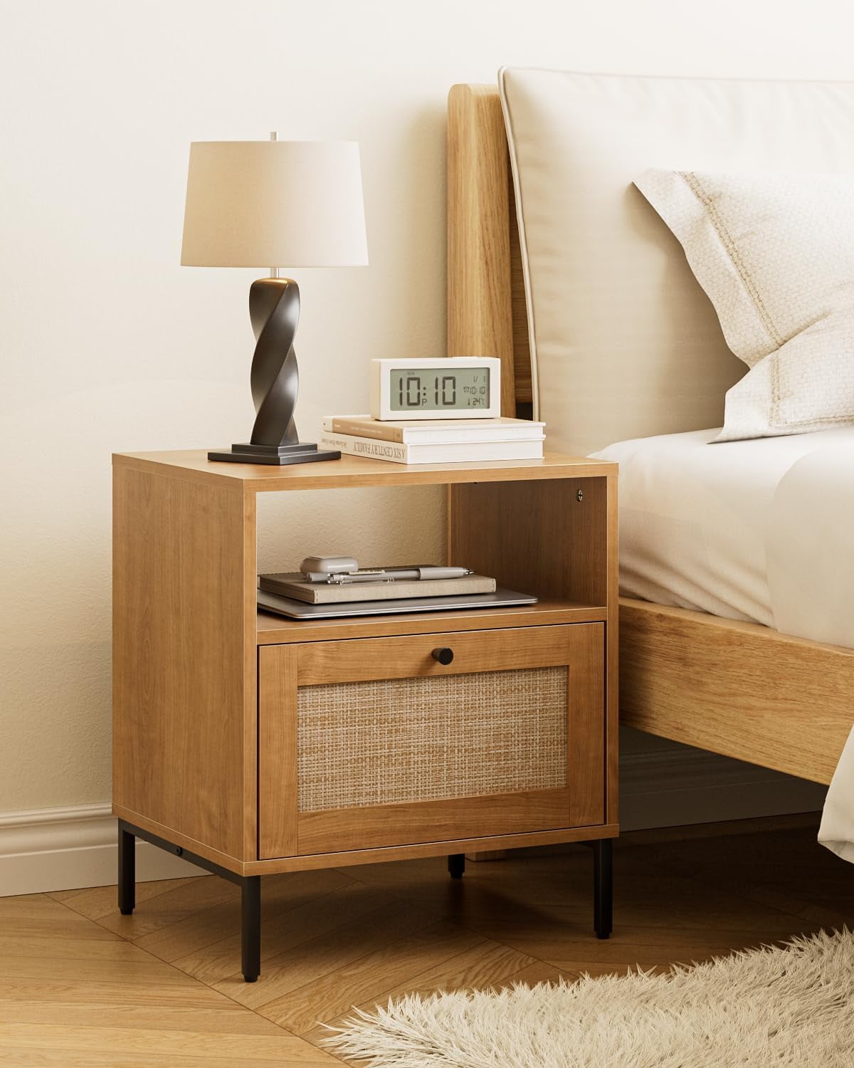 Extra Large Nightstand Rattan Night Stand,Modern Side Table Boho ...